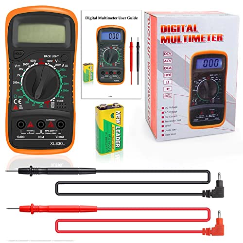 Digital Multimeter Voltmeter Battery Circuit Multi Tester OHM Volt Amp AC DC Voltage Current Continuity Resistance Diodes Electrical Test Meter with Test Leads LCD Display