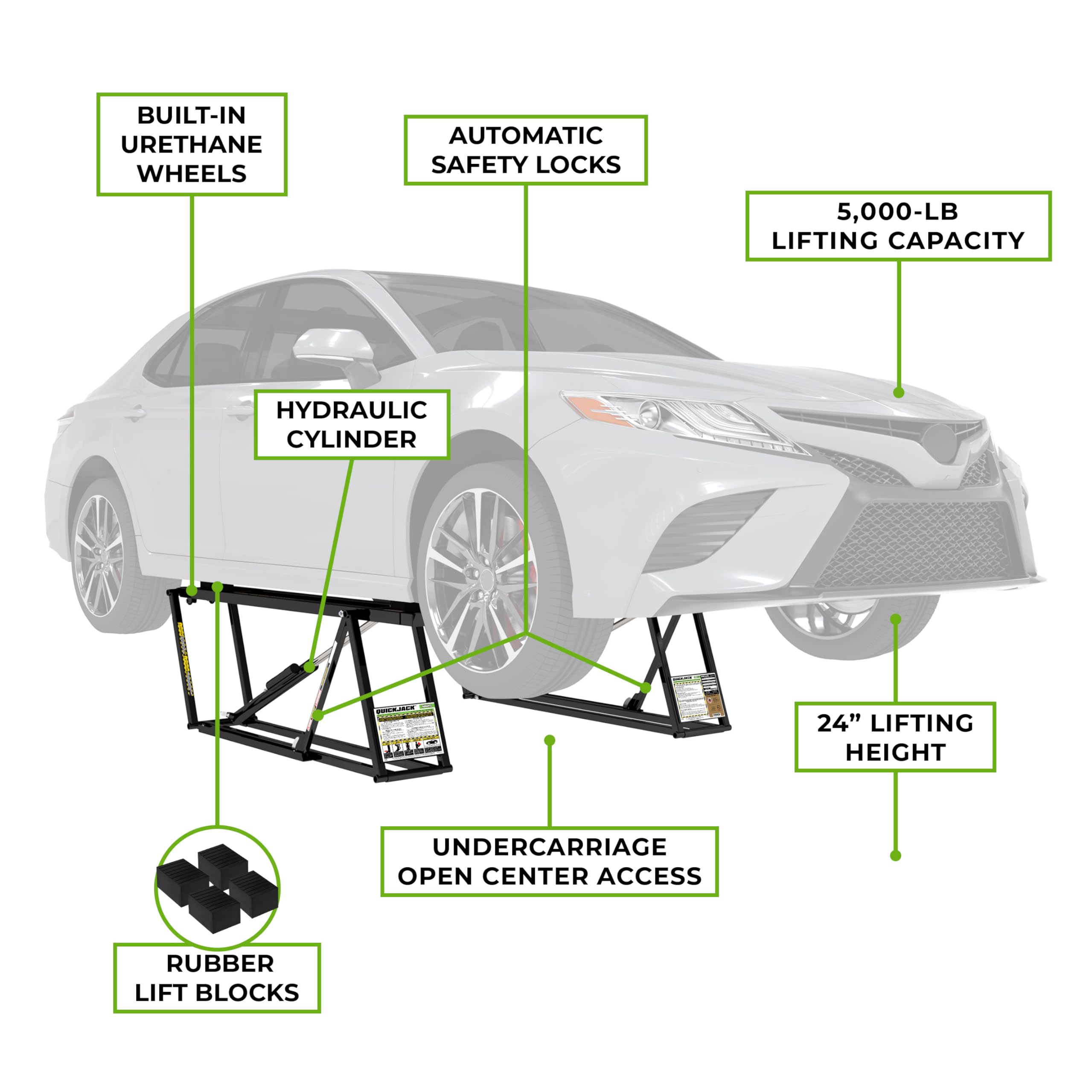 Official QuickJack 5000TL – ALI Certified, 5,000 lb Capacity Portable Car Lift with 110V Power Unit for Home, Garage, Shop, or Mechanic Use