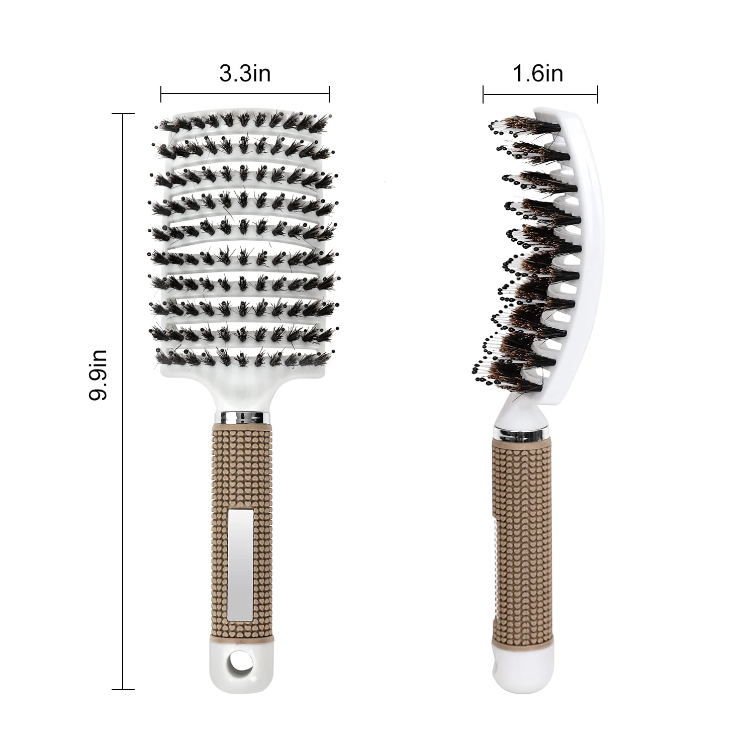 Boar Bristle and Nylon Curved Vented Hair Brush for Fast Blow Drying Detangling and Head Massage Hair Styling (White)