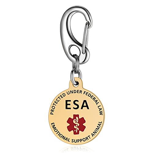 Leash King 1.25" Double-Sided ESA Dog Tag with 1.3" Solid Quick Clipā Easily Attach to Collar, Harness, Vest ā Entirely Surgical Stainless Steel ā PVD Gold