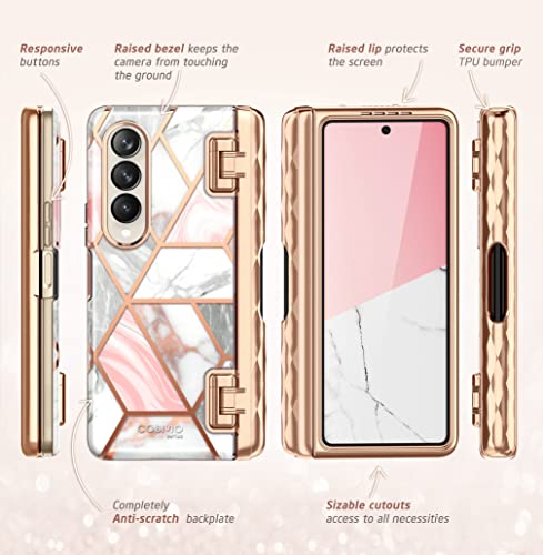i-Blason Cosmo Series for Samsung Galaxy Z Fold 4 Case with Pen Holder (2022), Stylish Protective Bumper Fold 4 Case with Built-in Screen Protector (Marble)