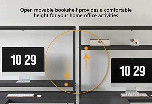 CubiCubi L Shaped Desk with Hutch, 59.1" Corner Computer Desk, Home Office Study Writing Desk Computer Workstation with Two Tier Bookshelf, Black