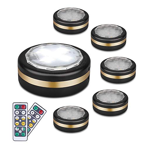 LEASTYLE Under Counter Lights for Kitchen,Wireless LED Puck Lights with Remote Control 6 Pack, Under Cabinet Lighting Battery Operated,Stick-up Steps Lights Indoor