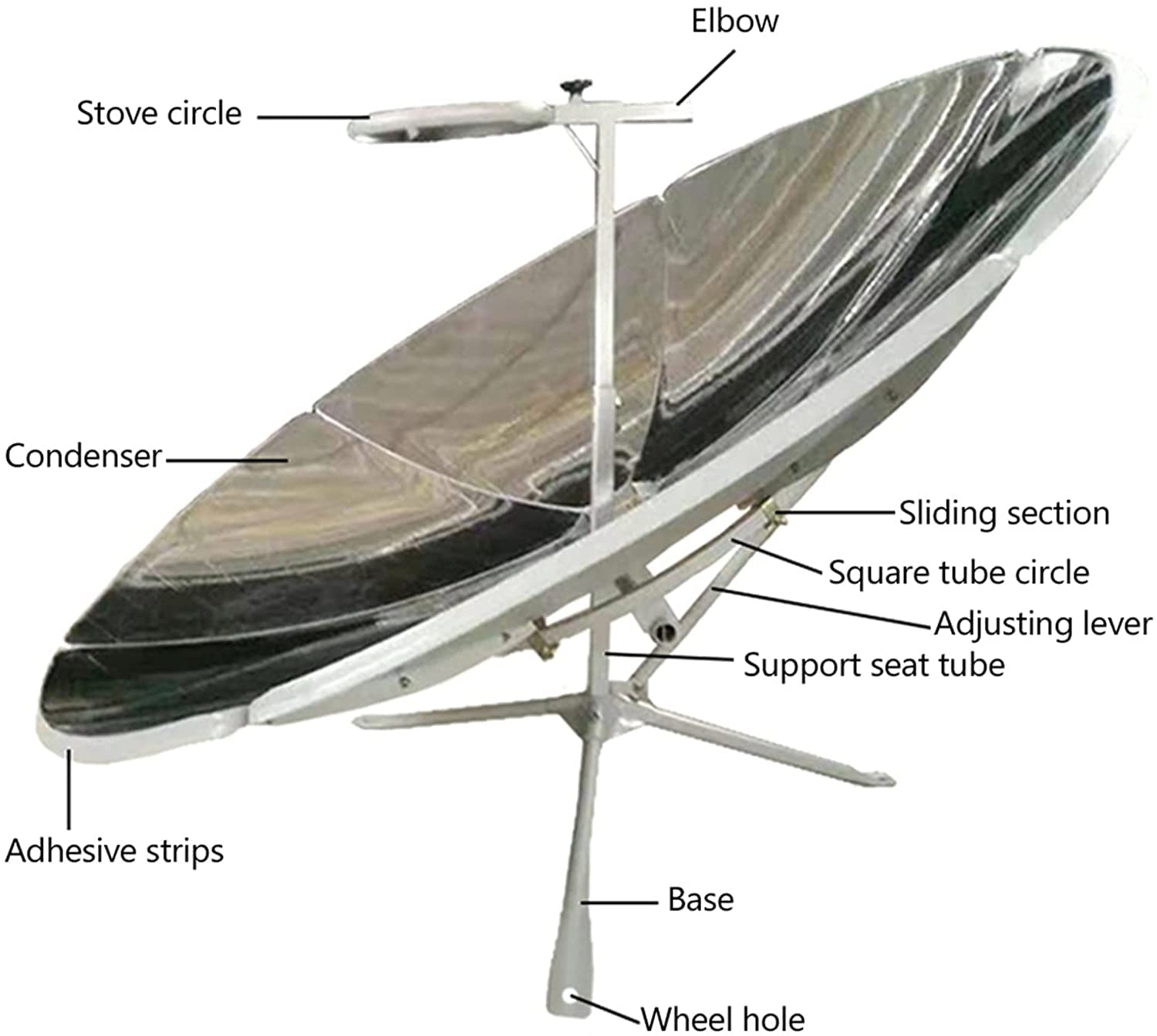 Concentrating Solar Cooker, 59'' Diameter Camping Outdoor Solar Cooker for Outdoor Cooking Steaming, Solar Heating, Visual Education DIY Solar Concentrator, Instantaneous Temperature 1472-1832β