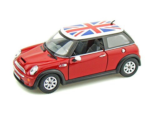 KiNSMART Mini Cooper S 5" 1:28 Scale Die Cast Metal Model Toy Car British Flag Red w/Pullback Action