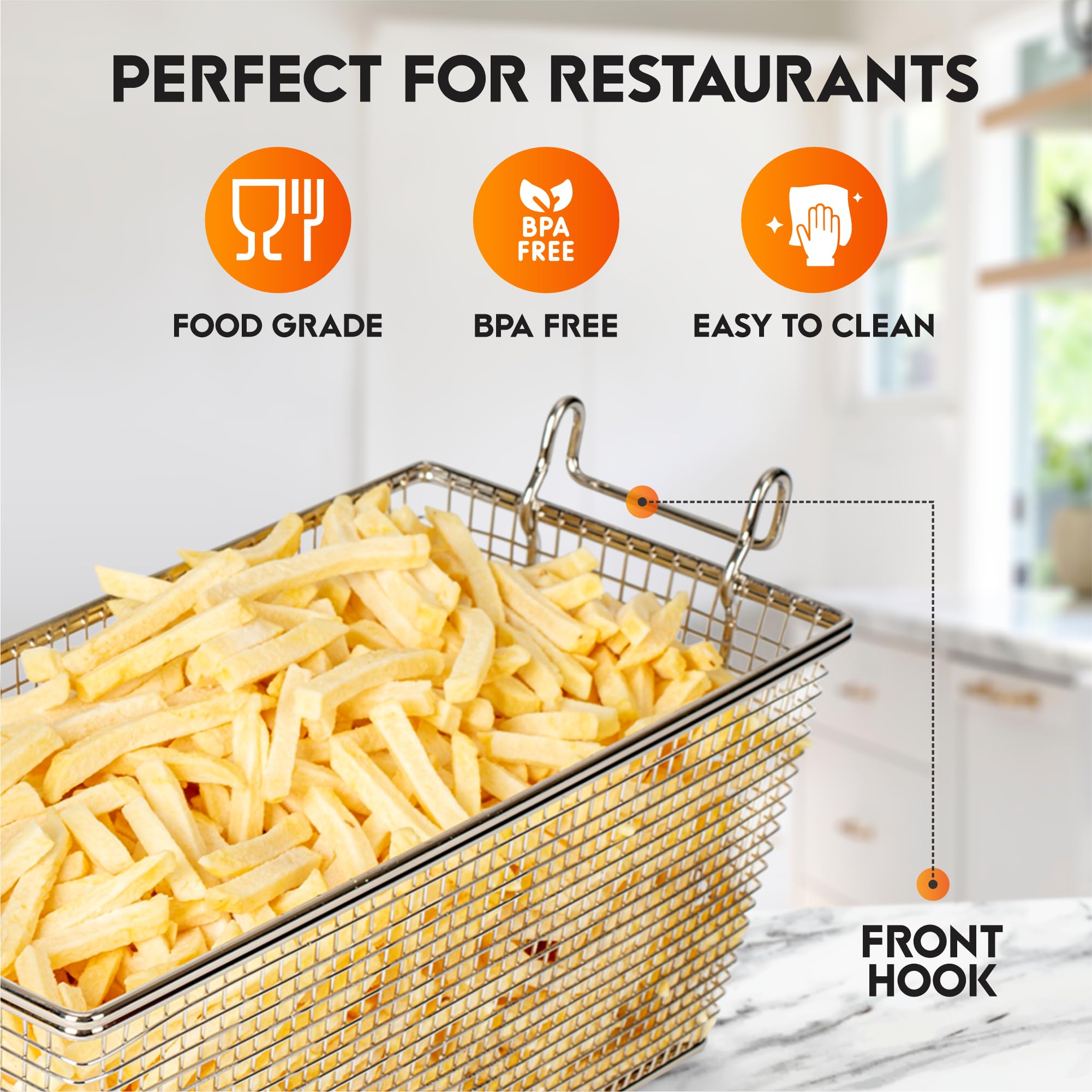Cuisine Ready Deep Fryer Basket | 2 Pack | Stainless Steel | Commercial Fry Basket with Handle | 13.25" x 6.5" x 5.9" | Heavy Duty Restaurant Quality