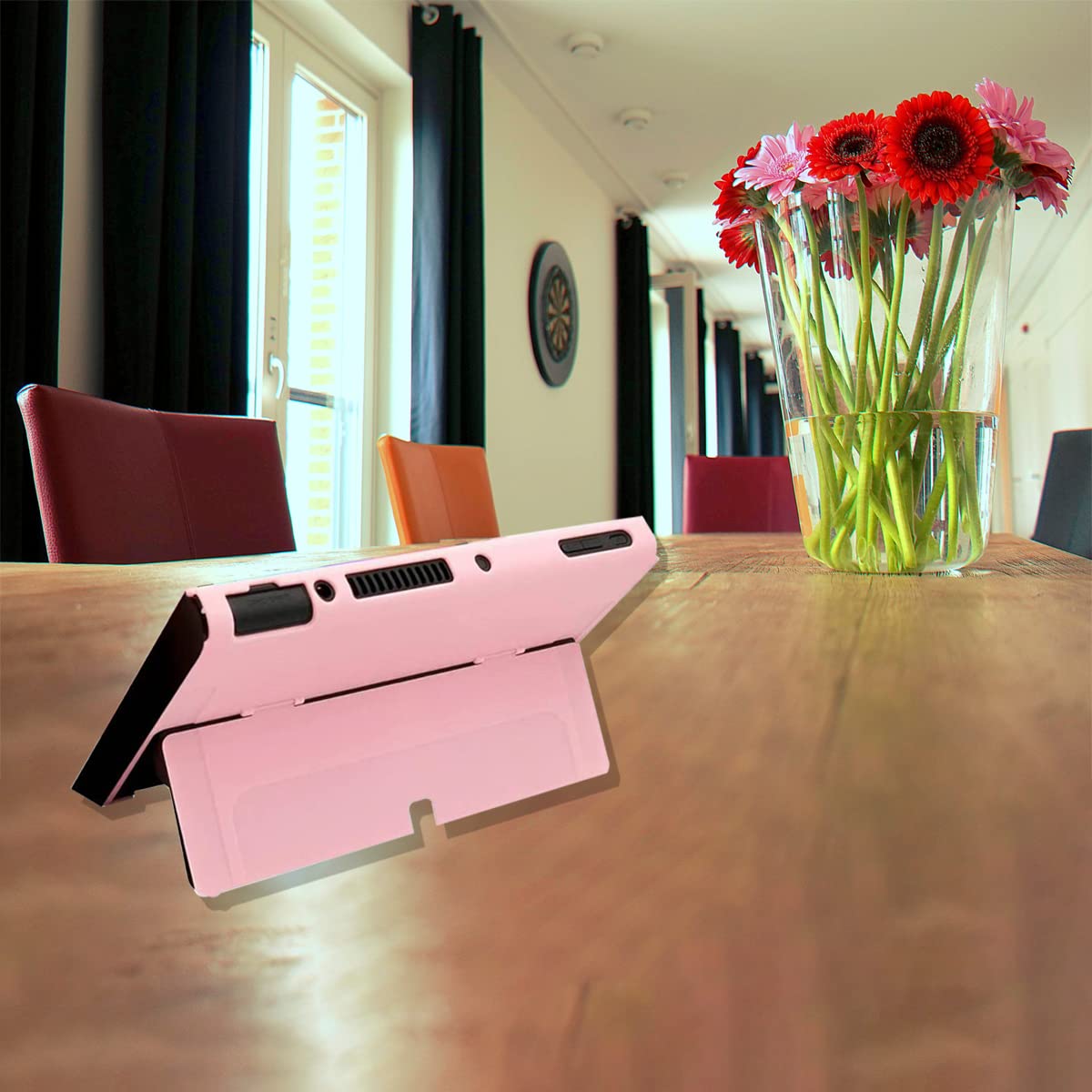 Protective Case for Switch OLED, Dockable Case Compatible with Switch OLED Model 2021, Switch OLED Case Cover with Screen Protector & 2 x Thumb Grip Caps, Pink