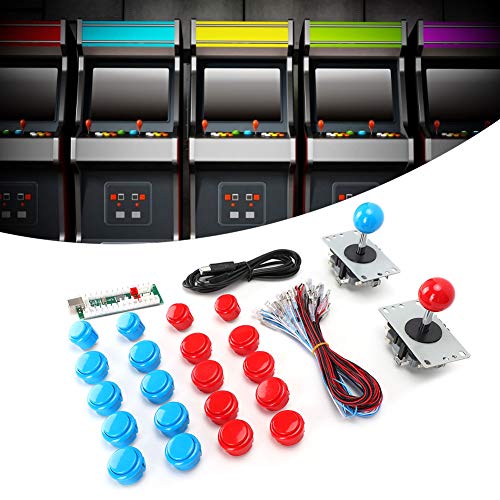 USB Game Set, Can Be Connected to Button Lights Fighting Game Accessory Professional Made for Silky Arcade Experience(Double Suit Blue + red)