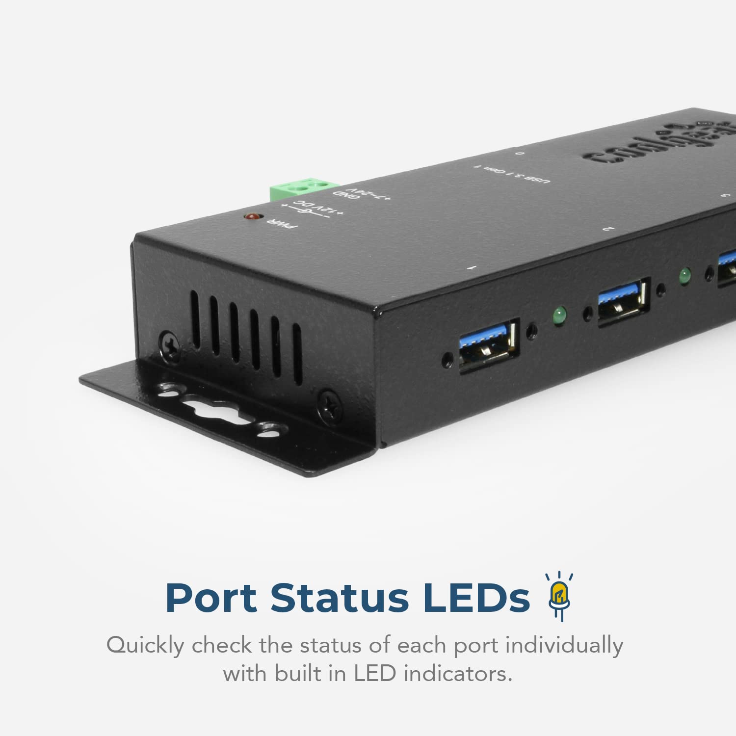 USB 3.2 Gen 1 4-Port Industrial Hub Metal Case with Screw Lock Cable Option