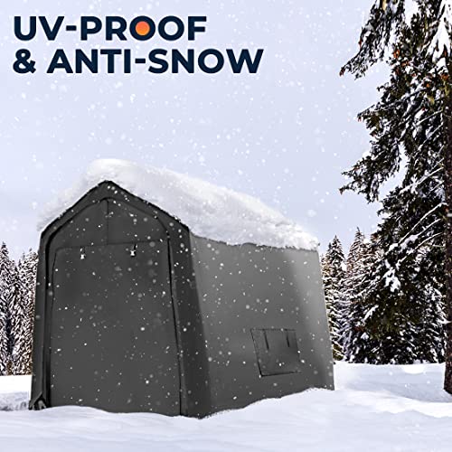 PEAKTOP OUTDOOR 6X8ft Heavy Duty Storage Shelter with 2 Roll-Up Side Windows,Waterproof and UV Resistant Outdoor Tent Tarp Sheds for Bike, Motorcycle, Garden Tools,Gray