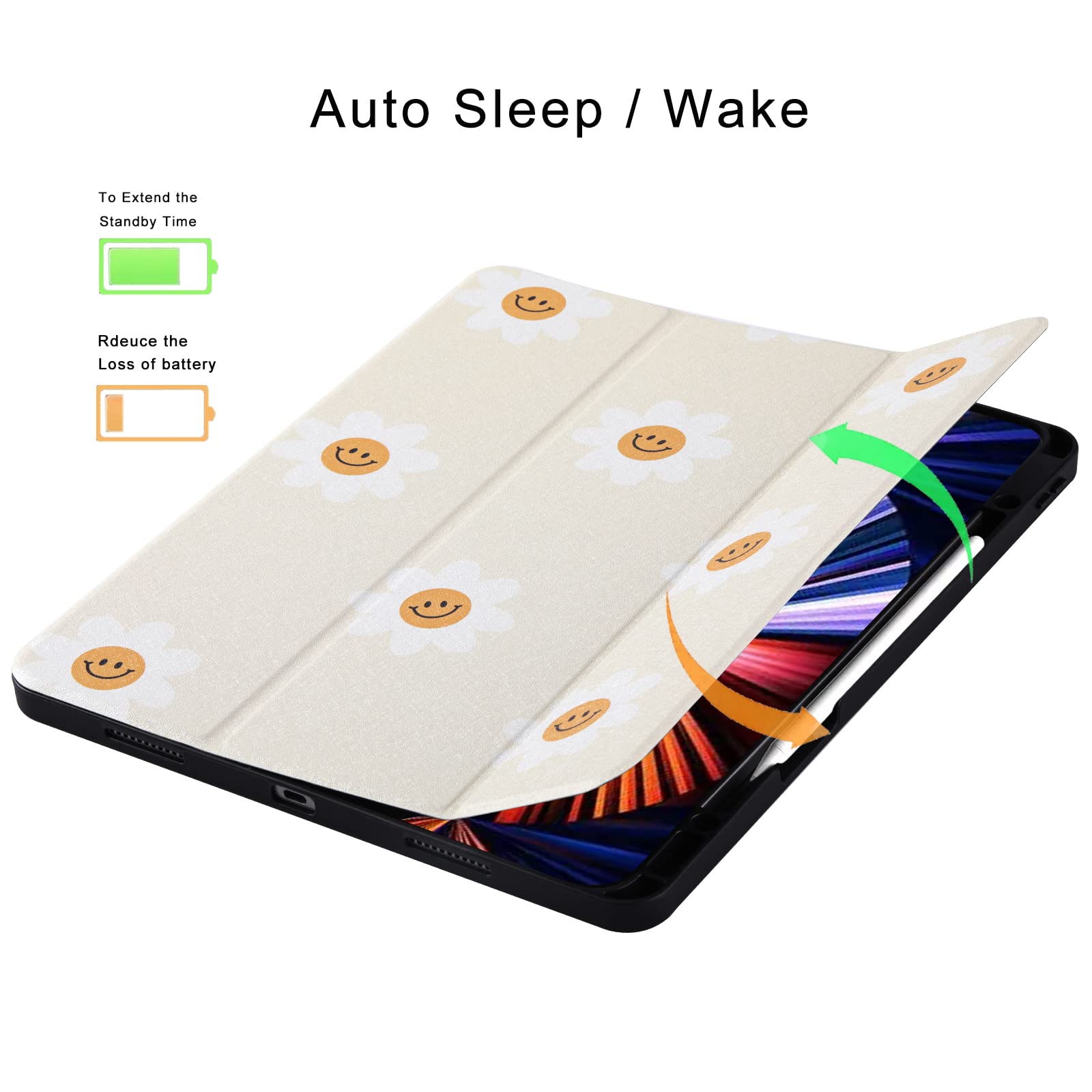 Cute Sunflower PU Leather Case for 2022 iPad 10th Generation 10.9 Inch Case with Pencil Holder Protective Stand Cover for 10.9" iPad 10th Gen 2022 Release A2696 A2757 A2777