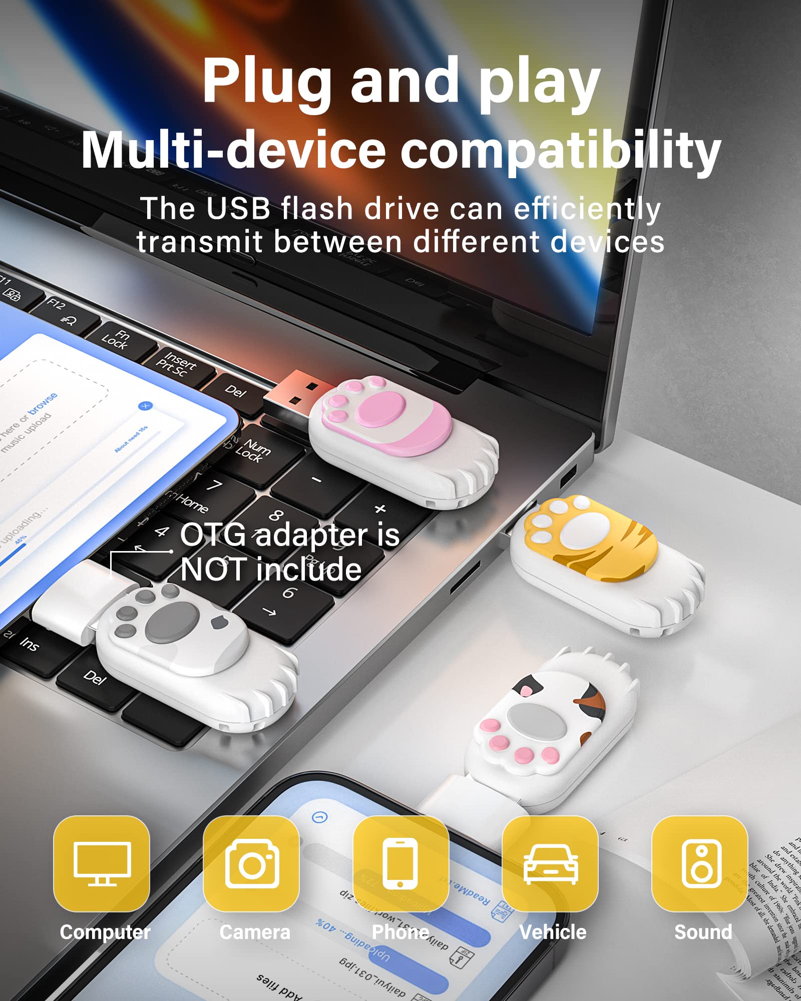 Cute USB Flash Drive Cat Paw Style 360°Rotation Thumb Drive Small Memory Stick Pendrive USB Storage Zip Drive Jump Drive