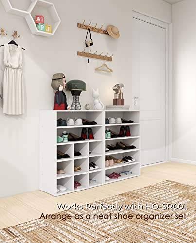HAIOOU Shoe Cubby, 9-Cube Stackable Wood Shoe Rack Organizer 5-Tier Freestanding Wooden Shoe Stand with 2 Storage Shelf for 10-15 Pairs, Ideal for Apartment, Entryway, Closet Organization - White
