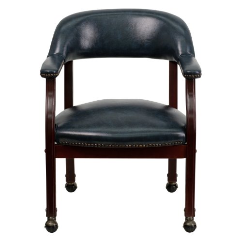 Flash Furniture Sarah Navy Vinyl Luxurious Conference Chair with Accent Nail Trim and Casters