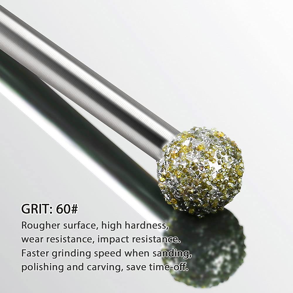 Diamond Grinding Burr Drill Bit, 20 PCS Diamond Burr Set with 1/8 Inch Shank Universal Fitment Rotary Tool Accessories for Stone Carving, DIY Grinding, Polishing, Engraving