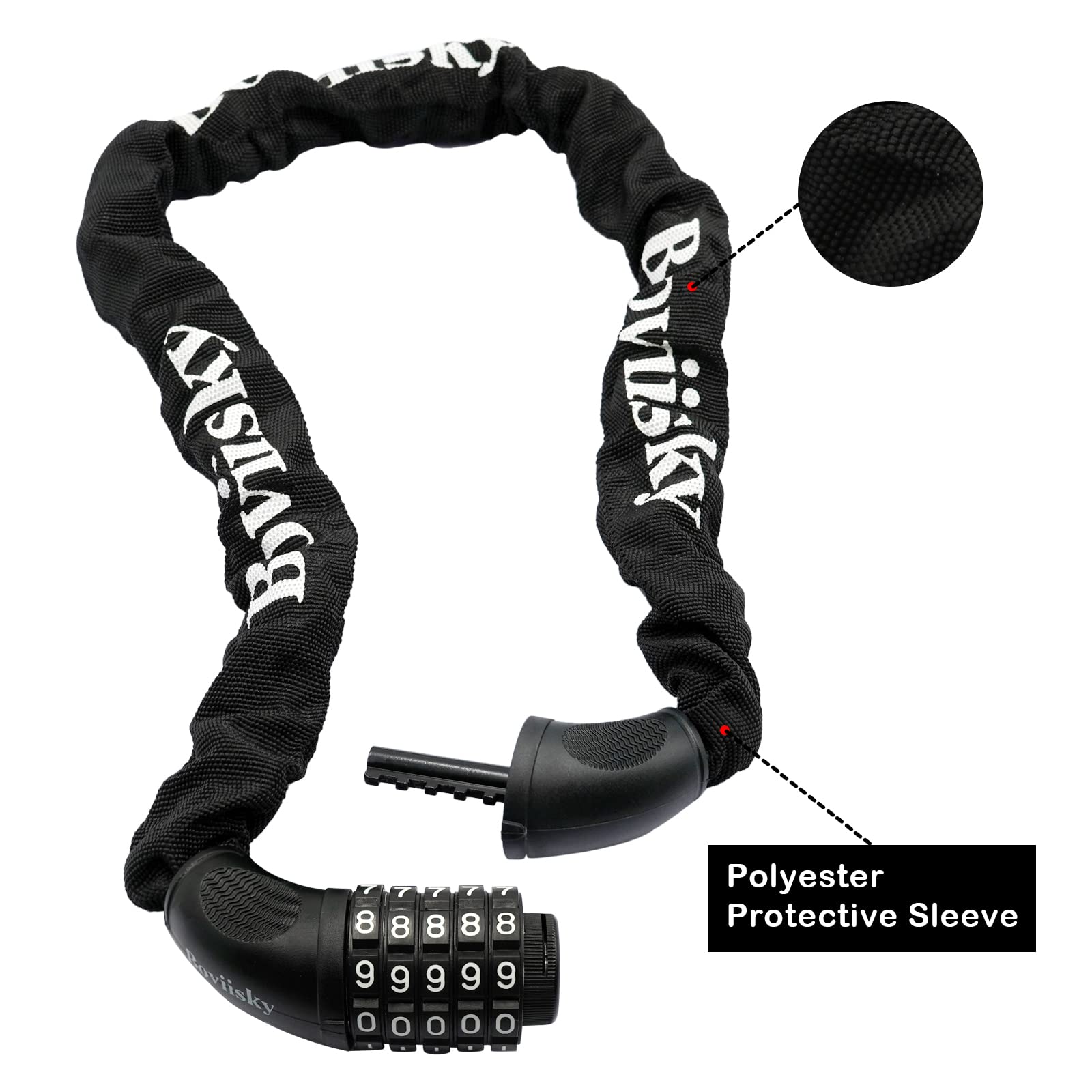 Boviisky Bike Chain Lock, 5 Digit Resettable Combination Heavy Duty Bicycle Chain Lock, 3 Feet Long.