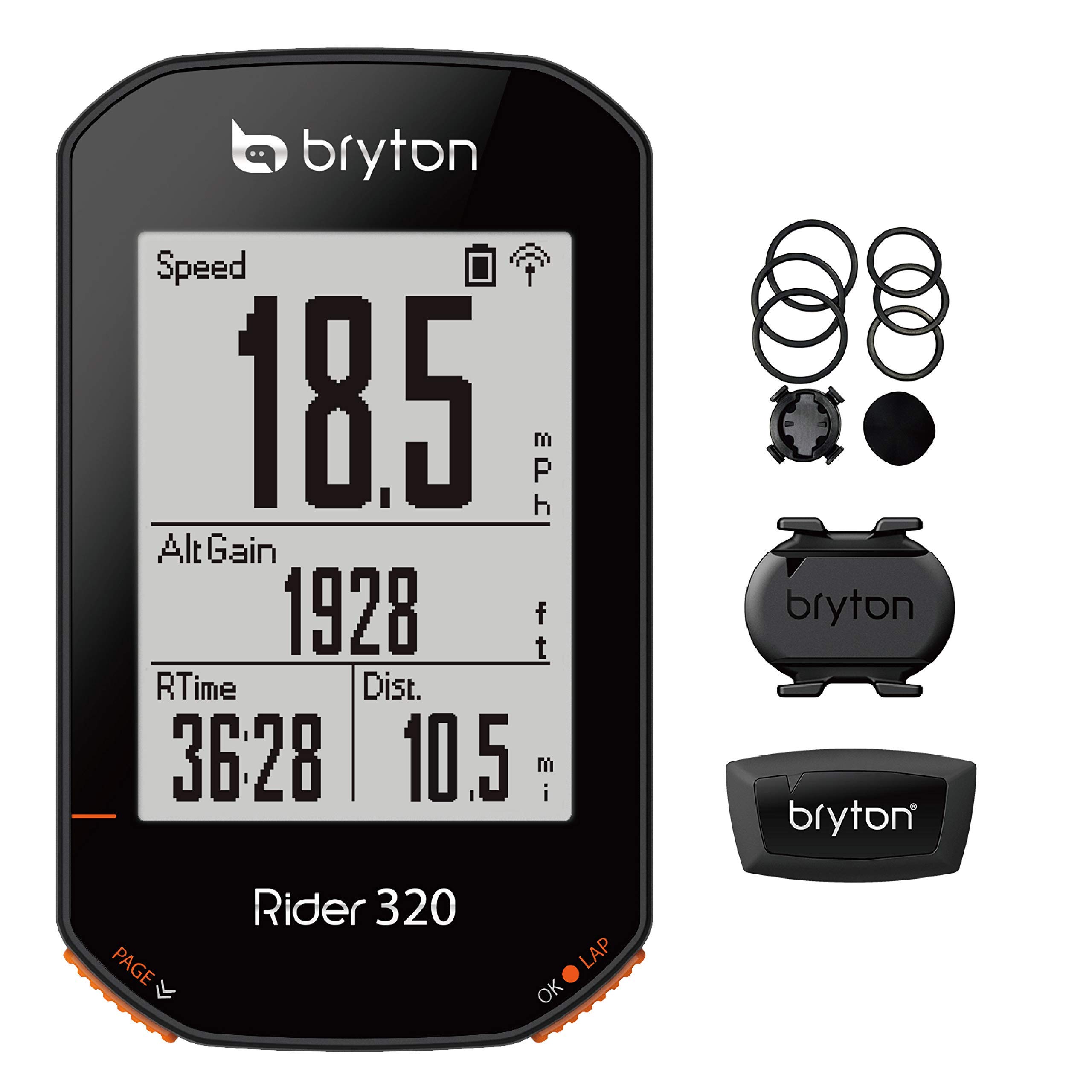 Bryton Rider 320T GPS Bike/Cycling Computer, Sensor Bundle. 5 Satellite Systems Support. 35hrs Long Battery Life. Support ANT+/BLE Speed, Cadence, heartrate Monitor sensors, ANT+ Power Meter.