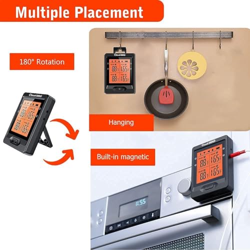 Cloud BBQ 500FT Wireless Meat Thermometer, Smart Rechargeable BBQ Thermometer with Four Probes, Bluetooth Meat Thermometer for Somker, Oven,Grilling, Cooking Turkey Fish Beef (FS-66)