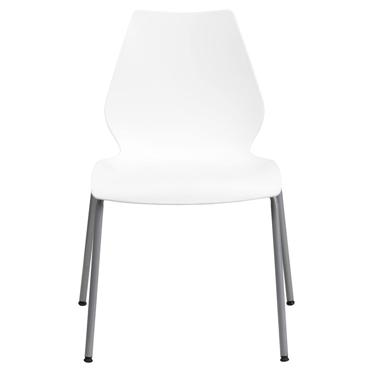 Flash Furniture HERCULES Series 770 lb. Capacity White Stack Chair with Lumbar Support and Silver Frame