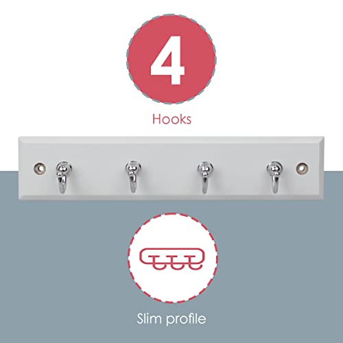 Home Basics 4 Hook Wall Mounted Key Holder Rack for Entryway, Kitchen, Bedroom β Organize Car Keys, House Keys, Small Accessories and Jewelry (White)