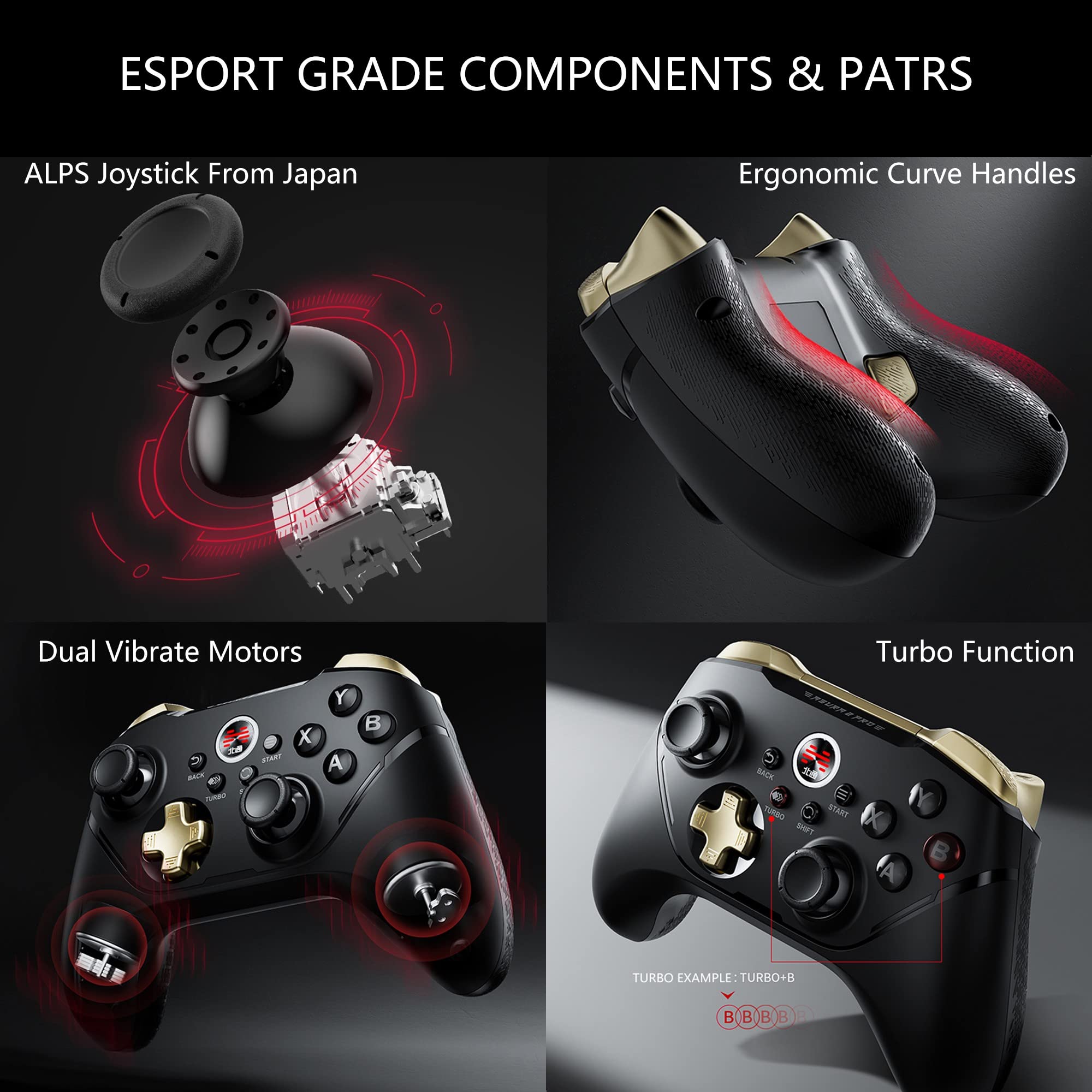 BEITONG Asura2 Pro PC Switch Game Controller Wireless Gamepad For Nintendo Switch/Lite/OLED/Android Steam Gaming,Somatosensory Control/2 Custom Buttons/Programmable/Deadzone Adjustable Black Gold