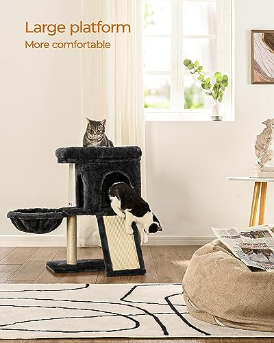 FourFurPets Cat Tree, 27in Cat Tower, Cat Condo for Kittens, Large Cat Perch, Cat Caves, Cat Basket, Sisal Scratching Board, Smoky Gray