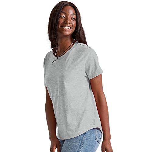 Hanes Originals Oversized T-Shirt, Cotton Crewneck Tee for Women, Curved Hem, Light Steel, Medium