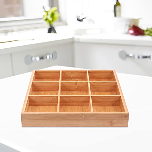 DOITOOL Serving Tray with 9 Compartments - Wooden Tray Divided Tray for Serving Food - 13in Square Tea Tray Food Tray for Hot Pot, Fast Food, Breakfast, Tea Coffee Table Christmas
