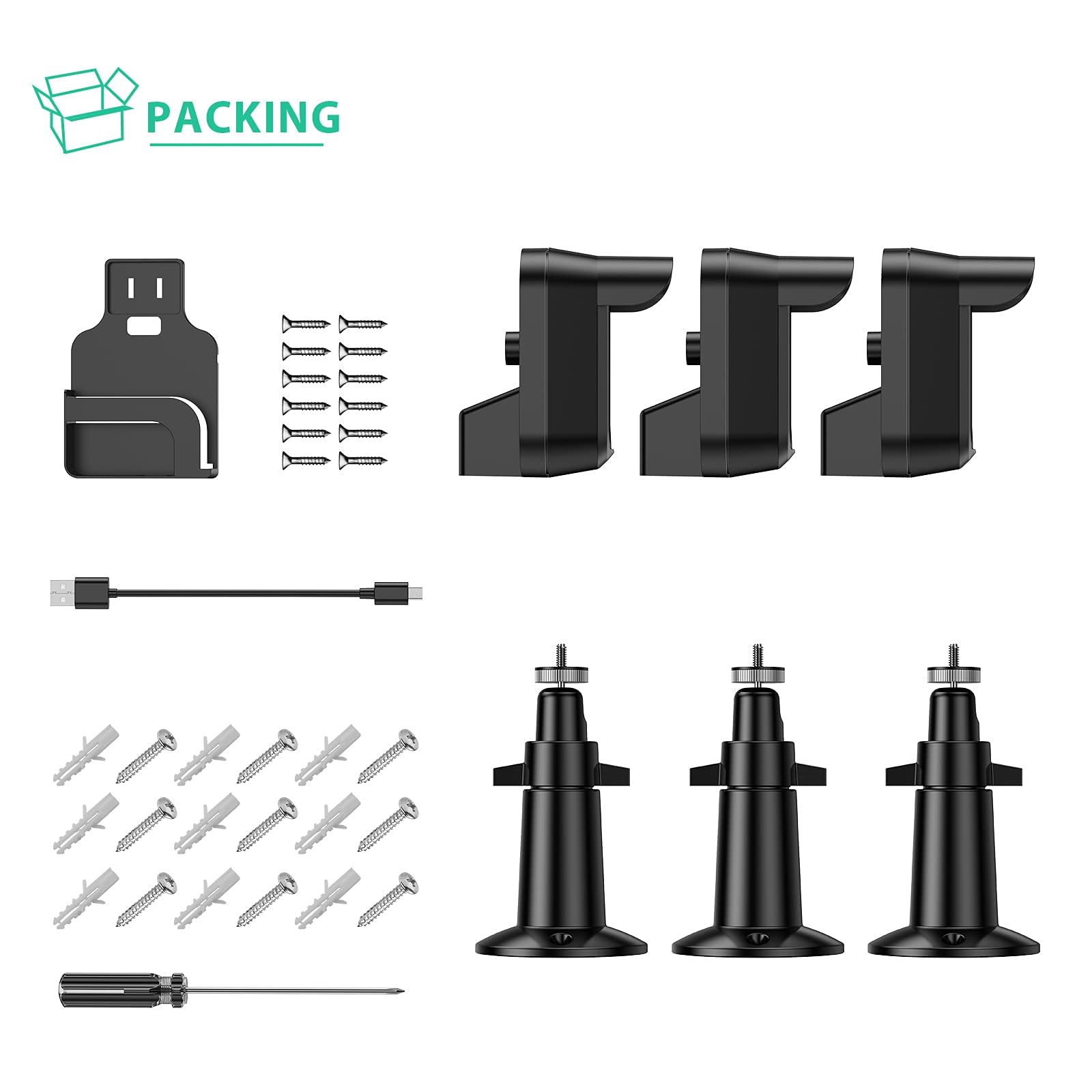 OLAIKE Housing and Metal Wall Mounting Bracket(3 Pack) for Blink Outdoor 3 (3th Gen) /XT/XT2,Weatherproof Protective Cover & 360° Adjustable Security Mount with Blink Sync Module Outlet Mount, Black