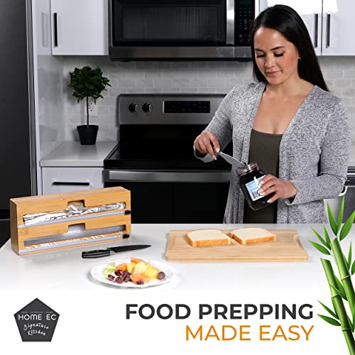 Home EC Foil and Plastic Wrap Organizer - Plastic Wrap Dispenser with Cutter, aluminum foil dispenser, aluminum foil organization and storage, Bamboo plastic saran wrap dispenser with cutter, 12" Roll