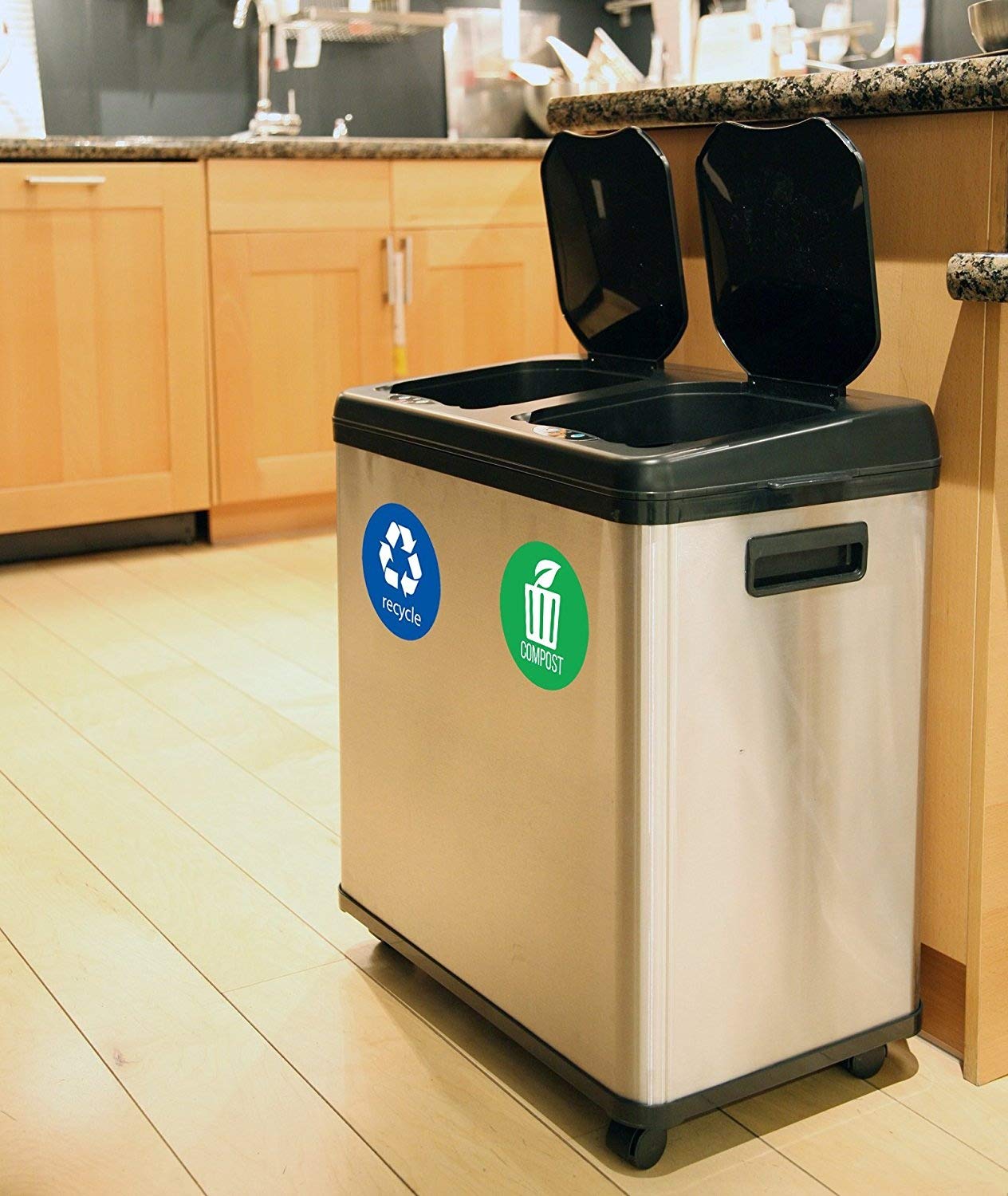 iTouchless Trash Stickers Premium Vinyl Decals for Trash Can; 3" Round Waterproof, Reusable (Set of 3); Indoor/Outdoor