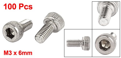 uxcell M3x6mm 0.5mm Pitch Bolts Hex Socket Cap Knurl Head Screws 100pcs