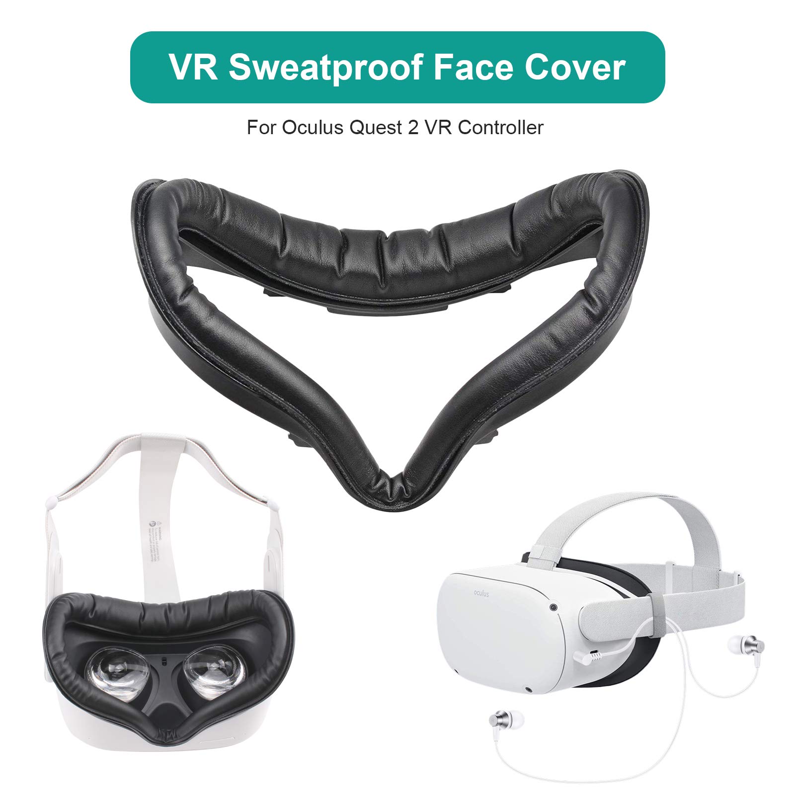 BEJOY VR PU Leather Face Bracket & Protective Lens Cover for Oculus Quest 2, Dust Proof & Anti-Scratch Cover, 3D 360 Degree Surrounding Sounds Gaming Headphones for Oculus 2