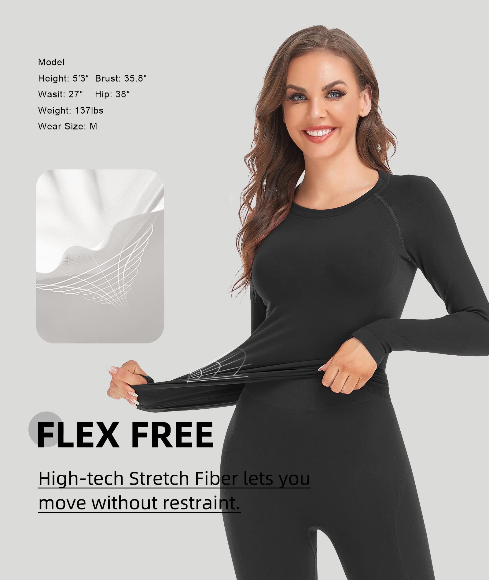 BENEUDNER Thermal Underwear for Women Long Johns Fleece Lined Base Layer Suitable for -25 degrees Cold Weather Black Medium