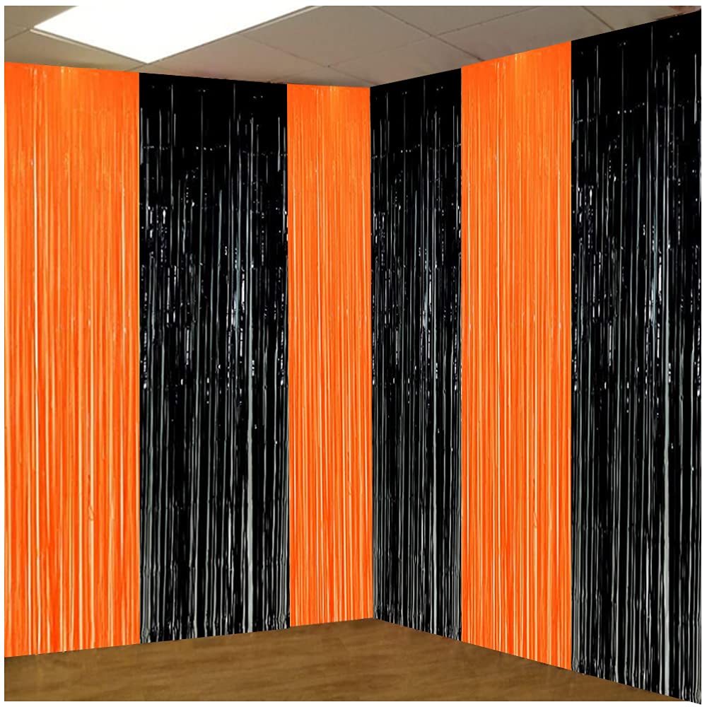 Halloween Party Decorations Black and Orange Backdrop Tinsel Photo Booth for Halloween Birthday Graduation Decorations