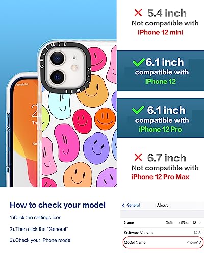 GULTMEE for iPhone 12 case & iPhone 12 Pro Case 6.1inch with 1 Screen Protector,Cute Rainbow Face Print Slim Design with Shockproof PC Bumper Protective Cover Clear Case for Women Girls Man
