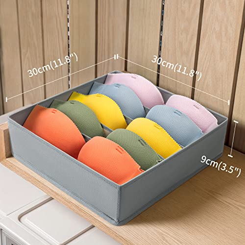 DIMJ 2 Pack Bra Drawer Organizers, 5 Cells Underwear Organizer Drawer Bra with Divider Zip Storage Cabinet Organizer Fabric Box for Bra, Socks, Ties, Belts (Grey)