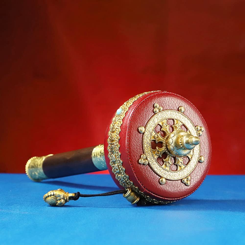 Om Mani Padme Hum Prayer Wheel, Premium Hand Held Tibetan Buddhist Copper Handmade Prayer Wheel with Mantra Scroll, Buddha Religion Scriptures Prayer Wheel for Spiritual Blessing,Meditation&Relaxation