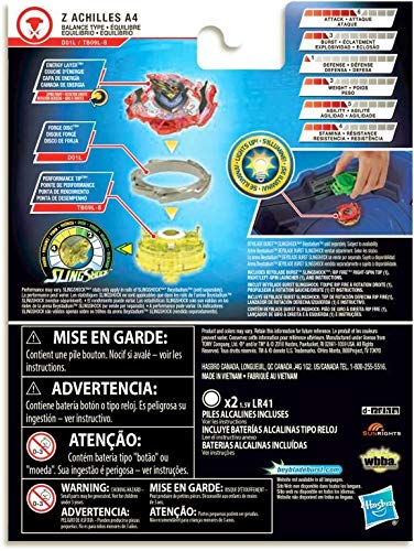 BEYBLADE Burst Slingshock Rip Fire Starter Pack Z Achilles A4: Battling Light-Up Top with Right/Left-Spin Launcher, Age 8+