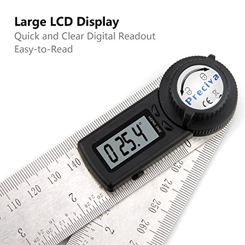Digital Angle Finder Protractor, Preciva Digital Protractor 7 inch / 400mm Stainless Steel Measuring Ruler with Large LCD Display for Woodworking, Measurement (400MM)