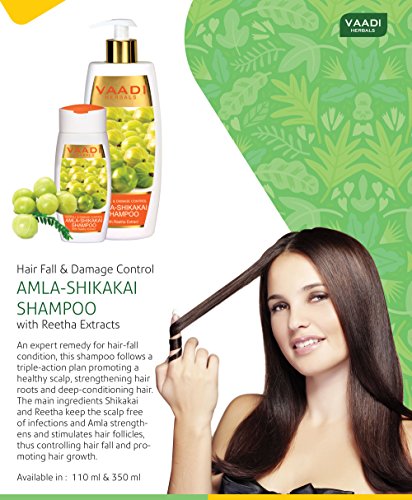 Vaadi Herbals Amla with Shikakai & Reetha Shampoo - Hair Fall Control Shampoo - ALL Natural Herbal Shampoo - Shampoo for Hair Loss - Shampoo for All Hair Types - 11.8 Ounces