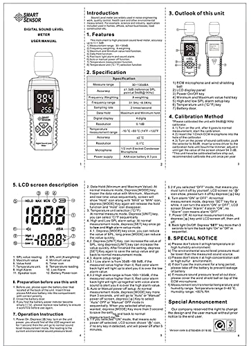 DIMMAIRY Decibel Meter, Digital Sound Level Noise Meter Measurement 30-130dB Backlight MAXMIN, Data Hold Auto Power Off Dual Ranges,Black