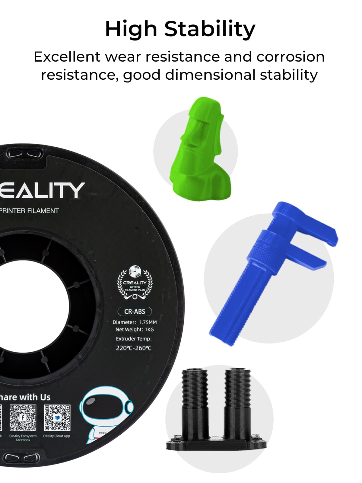 Creality ABS 3D Printing Filament 1.75mm, Excellent Resistance, Odorless Non-Toxic, Stability, Tough, 1kg(2.2lbs) ABS Filament 1.75mm for 3D Printer (Red)