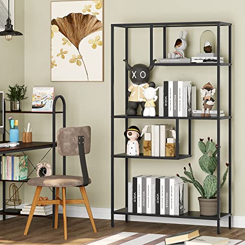 HOME BI Bookshelf,4 Tier Metal Frame Bookcase, Tall Book Shelf,Open Display Shelves for Office, Study Room, Living Room,Black 13" D x 39.37" W x 70.08" H