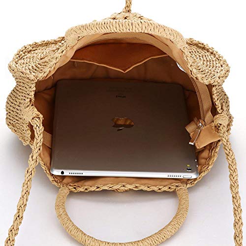 Straw Tote for Women, Crossbody Handwoven Rattan Straw Bag Summer Beach Carrying Shoulder Handbag(Coffee)