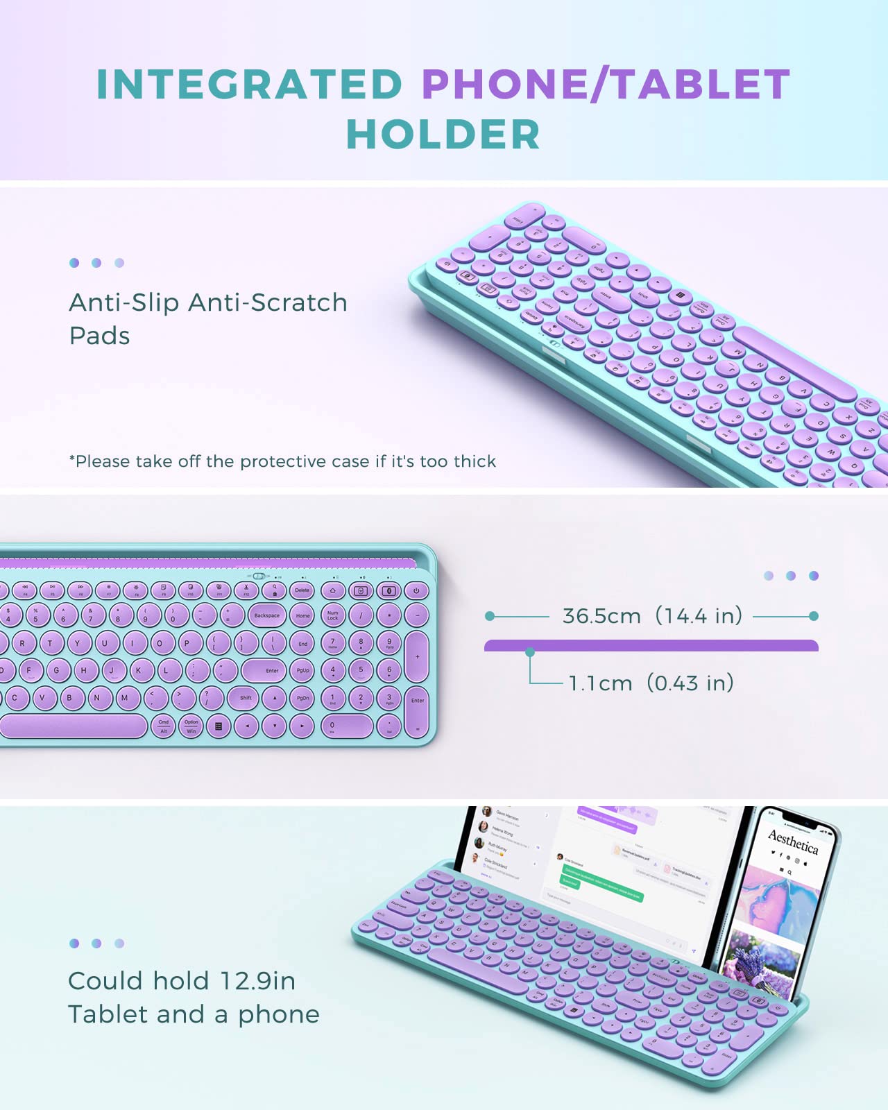 seenda Bluetooth Keyboard for iPad, 2.4G + Bluetooth Multi-Device Typewriter Keyboard with Number Pad, Tablet Holder for iPad Tablet, Andriod Phone, MacBook/Windows PC Desktop, Barbie Purple