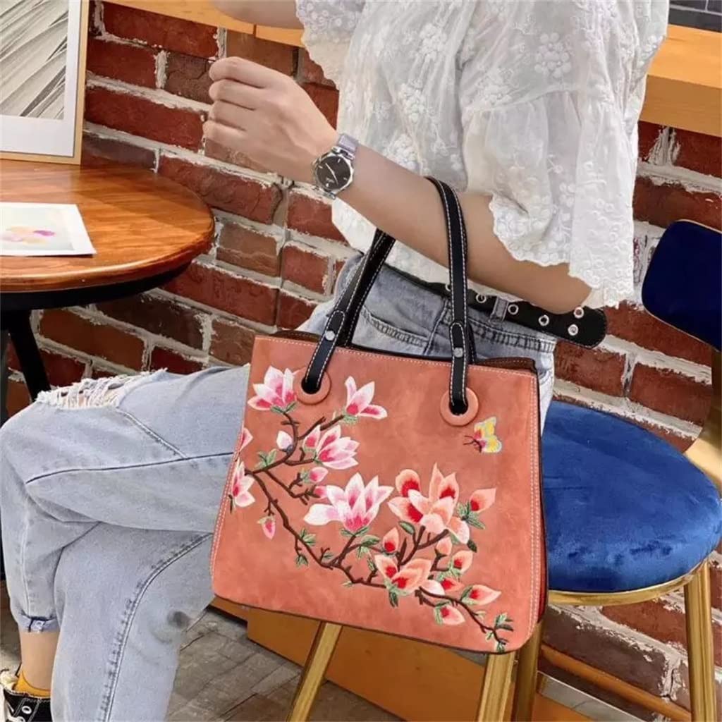 BZLSFHZ Chinese Style Embroidered Handbag Retro Floral Shoulder Bag Large Capacity Women's Casual Tote Bag (Color : E, Size