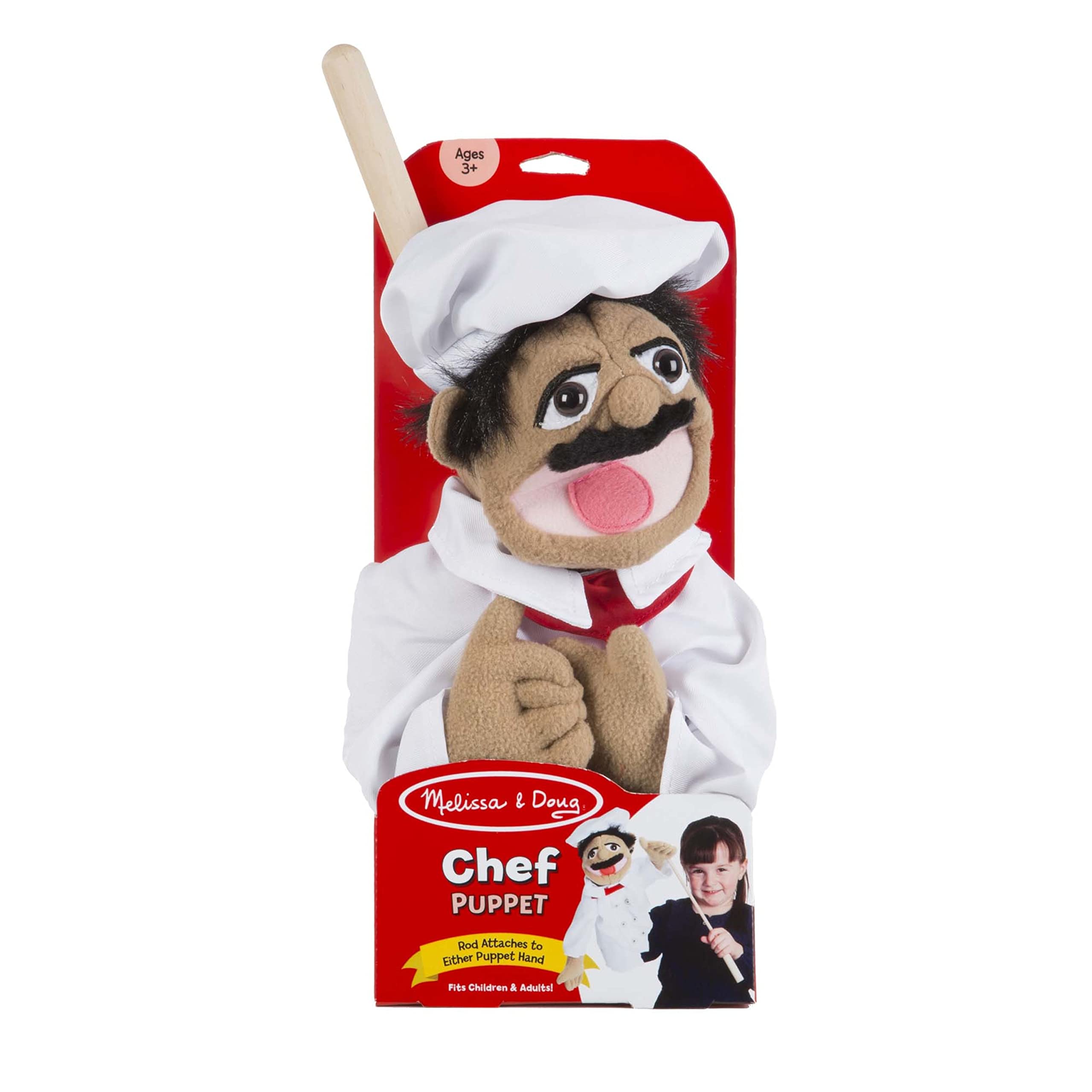 Melissa & Doug Chef Puppet (Al Dente) with Detachable Wooden Rod - Pretend Play Chef Puppet Chef Pepe