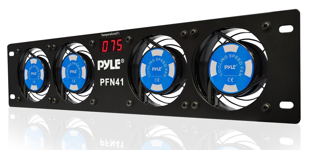 Pyle 19” Rack-Mount Equipment Cooling Fans - 110V/60Hz Power, 4 Cooler Master 80mm Case Fans, Smart Cooling System, Digital LCD Temperature Display & Installation Hardware Screw Included -PFN41