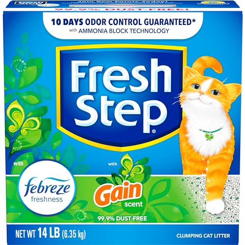 Fresh Step Clumping Cat Litter with Febreze Gain Scent, Long Lasting Odor Control Kitty Litter with Activated Charcoal, Low Dust Formula, 14 lb